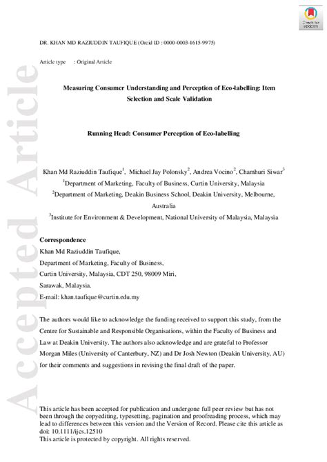 Pdf Measuring Consumer Understanding And Perception Of Eco‐labelling Item Selection And Scale