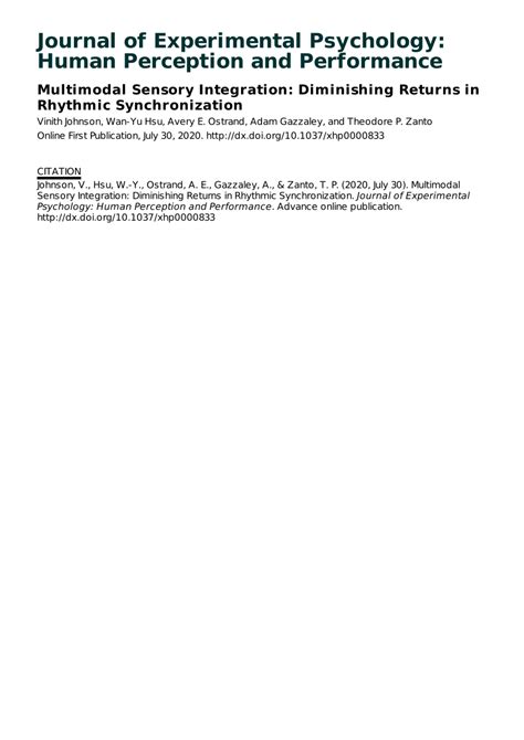 Pdf Multimodal Sensory Integration Diminishing Returns In Rhythmic