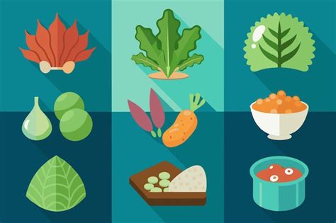 серия изображений различных фруктов и овощей Премиум векторы