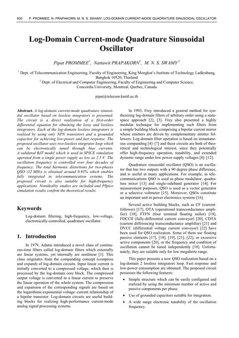 Pdf Log Domain Current Mode Quadrature Sinusoidal Oscillator
