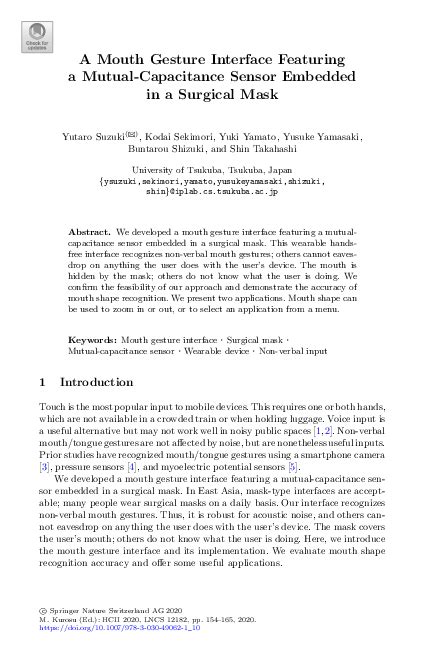 Pdf A Mouth Gesture Interface Featuring A Mutual Capacitance Sensor