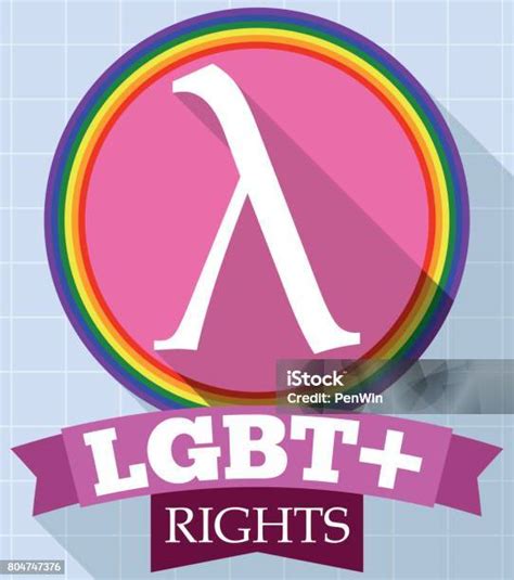 Tombol Bulat Dengan Lambda Symbol Dan Pita Untuk Hak Lgbt Ilustrasi