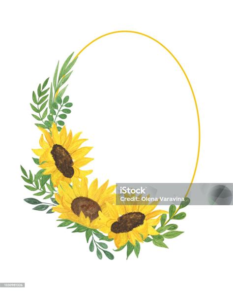 해바라기와 잎 타원형 프레임 꽃 구성 수채화 일러스트 농업 식물 여름 꽃다발 추수 감사절 인사말 카드 보헤미안 장식 결혼식 초대 템플릿 가을에 대한 스톡 벡터 아트 및 기타