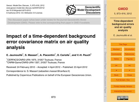 Pdf Impact Of A Time Dependent Background Error Covariance Matrix On