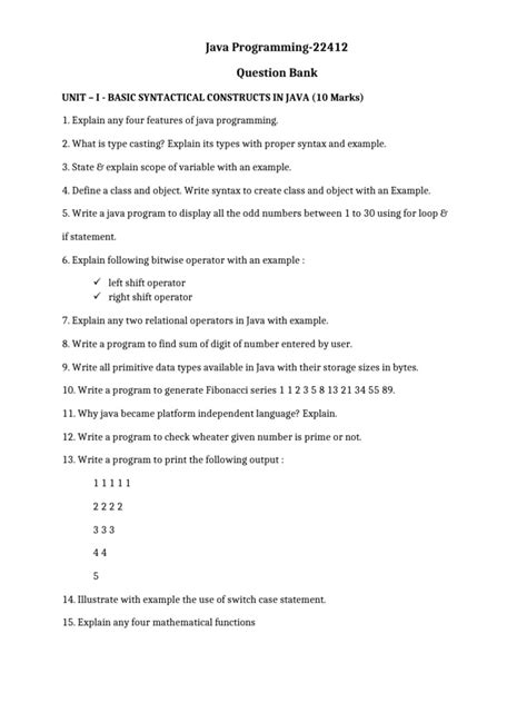 Java Programming Question Bank Pdf Class Computer Programming Method Computer Programming