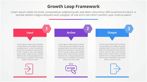성장 루프 프레임 워크 인포 그래픽 개념 슬라이드 프리젠 테이션에 대한 큰 테이블 화살표 헤더 배지 플랫 스타일의 3 점 목록 개념에 대한 스톡 벡터 아트 및 기타 이미지
