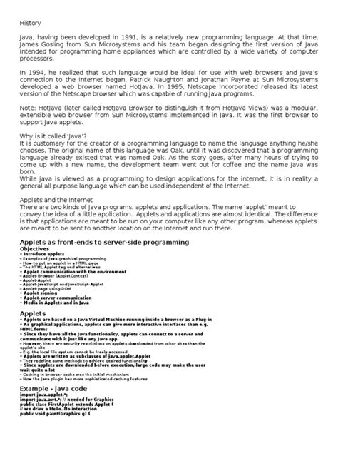 History Of Java Pdf Java Programming Language Java Platform