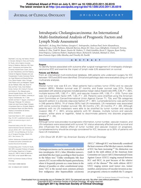 Pdf Intrahepatic Cholangiocarcinoma An International Multi Institutional Analysis Of