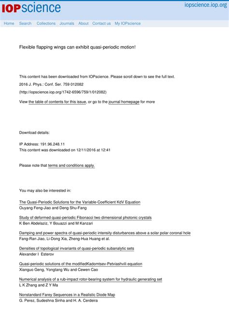 Pdf Flexible Flapping Wings Can Exhibit Quasi Periodic Motion