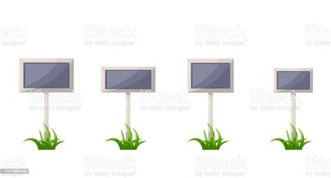 기둥과 푸른 잔디에 간판을 설치하십시오 잔디밭이나 들판에 나무 판자로 만든 보드 흰색 배경에 격리된 농장 국가 또는 시골 장면용 벡터 그림 0명에 대한 스톡 벡터 아트 및