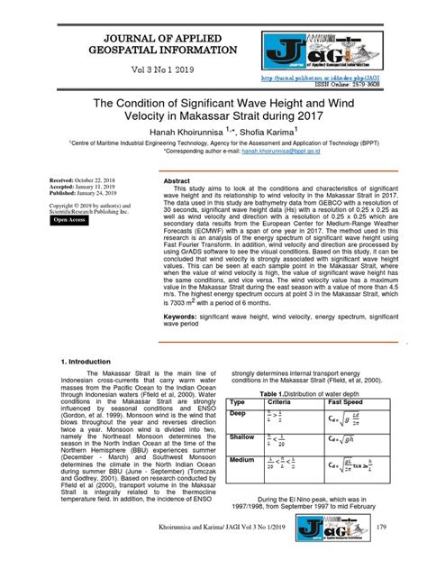 The Condition Of Significant Wave Height And Wind Velocity In Makassar Strait During 2017 Pdf