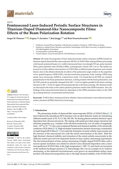 Pdf Femtosecond Laser Induced Periodic Surface Structures In Titanium Doped Diamond Like