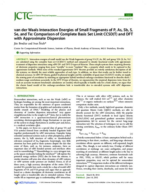 Pdf Van Der Waals Interaction Energies Of Small Fragments Of P As Sb S Se And Te