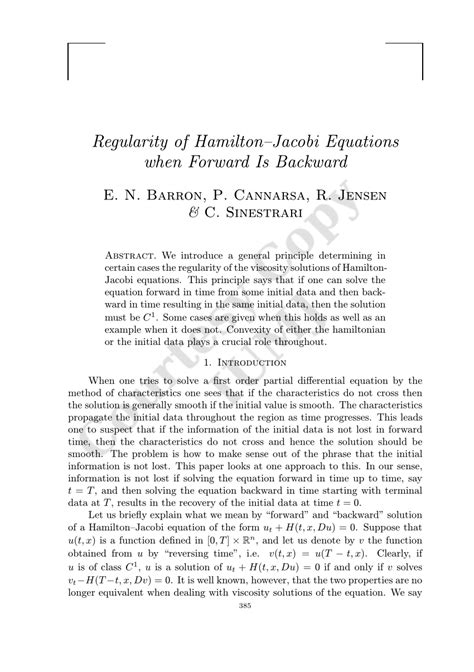 Pdf Regularity Of Hamilton Jacobi Equations When Forward Is Backward