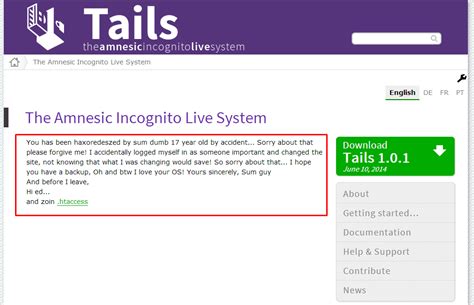 Official Website Of Tails Operating System Hacked Hacker Leaves A