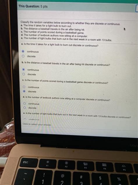 Solved This Question 5 Pts Classify The Random Variables