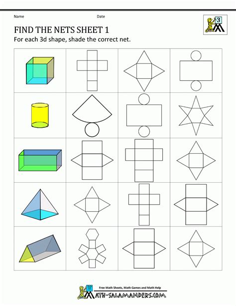 Free Printable Worksheets Geometry Nets Worksheets Hq