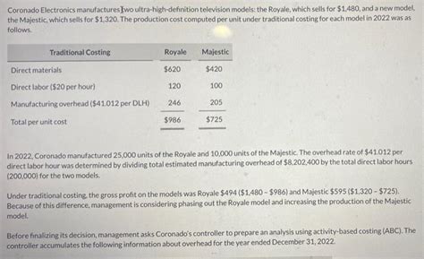 Solved 61 Calculate Cost Per Unit Of Each Model Using Abc