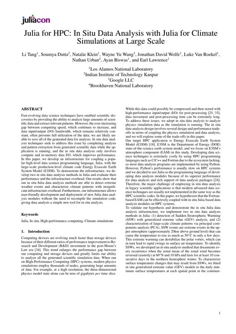Pdf Julia For Hpc In Situ Data Analysis With Julia For Climate Simulations At Large Scale
