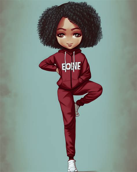 Cute African American Woman Chibi Style Graphic · Creative Fabrica
