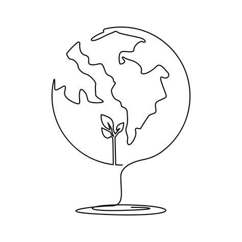 Continuous One Line Earth Globe Vector Art Drawing And Outline Earth