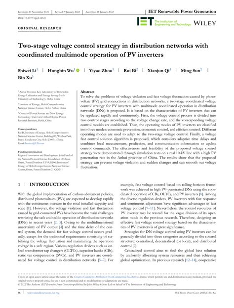 Pdf Two‐stage Voltage Control Strategy In Distribution Networks With