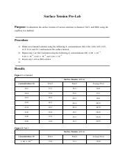 Surface Tension Pre Lab Pdf Surface Tension Pre Lab Purpose To Determine The Surface Tension