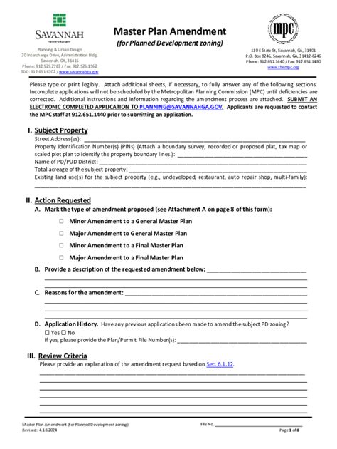 Fillable Online Master Plan Amendment For Planned Development Zoning