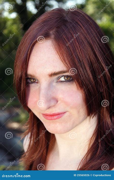 Lovely Redhead Outdoor Headshot Stock Photo Image Of Alone Makeup