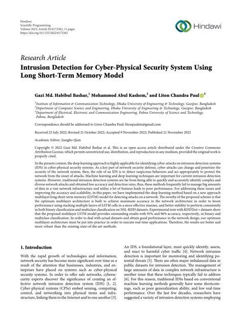 Pdf Intrusion Detection For Cyber Physical Security System Using Long