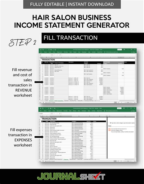 Js468is Hair Salon Income Statement Generator Journalsheet