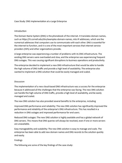 Case Study Dns Implementation At A Large Enterprise Pdf Domain Name System Cloud Computing Case Study Dns Implementation At A Large Enterprise Pdf Domain Name System Cloud Computing
