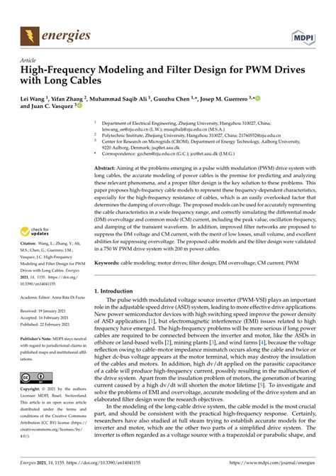 PDF High Frequency Modeling And Filter Design For PWM Drives With Long Cables