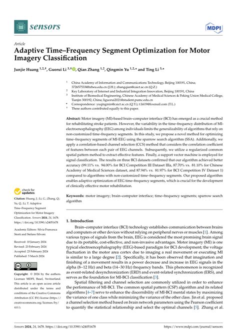 Pdf Adaptive Time Frequency Segment Optimization For Motor Imagery Classification
