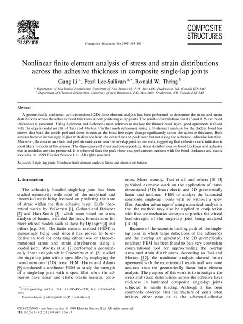 Pdf Nonlinear Finite Element Analysis Of Stress And Strain Distributions Across The Adhesive