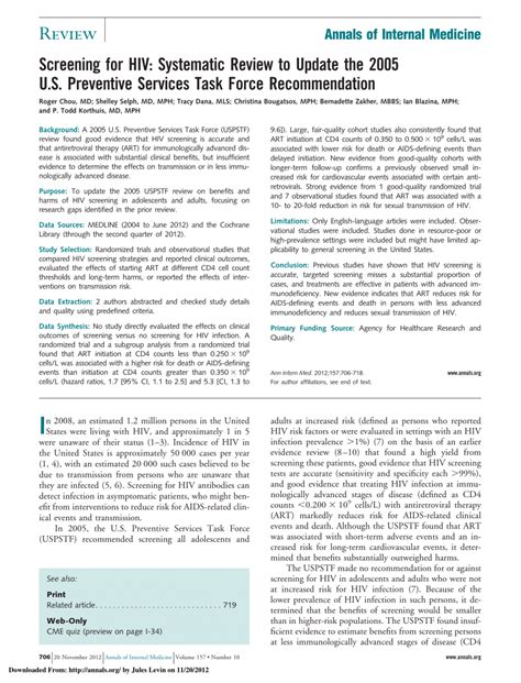 Pdf Screening For Hiv Systematic Review To Update The 2005 U S Preventive Services Task