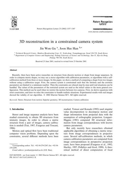 PDF D Reconstruction In A Constrained Camera System DOKUMEN TIPS