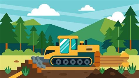 Premium Vector A Bulldozer Clearing Away Trees And Brush To Make Way