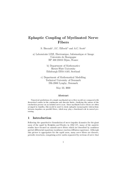 Pdf Ephaptic Coupling Of Myelinated Nerve Fibers