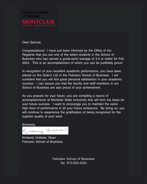 I Am Happy To Share That I Have Made Deans List For Fall 2024 At Montclair… Samuel C Graziano