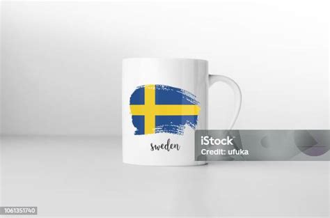 스웨덴 국기 기념품 흰색 바탕에 낯 짝입니다 3d 렌더링입니다 3차원 형태에 대한 스톡 사진 및 기타 이미지 3차원 형태 곡선 관광 Istock