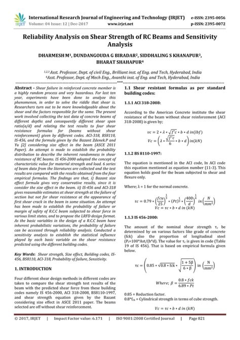 Reliability Analysis On Shear Strength Of Rc Beams And Sensitivity