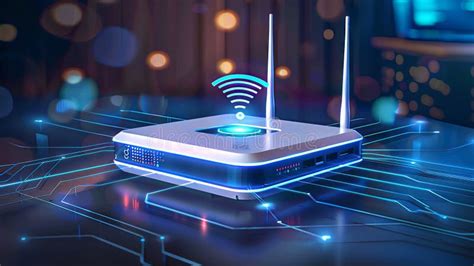 A Modern Wireless Router Sits On A Glowing Circuit Board Its Antenna Broadcasting A Wifi Signal
