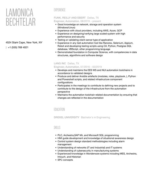 Engineer Automation Resume Samples Velvet Jobs