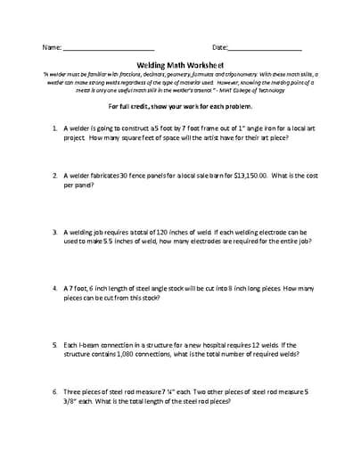 Math In Welding Practice Problems By Amandas Agricultural Education Store