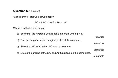 solved consider the total cost tc function