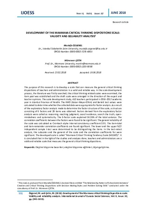 Pdf Development Of The Marmara Critical Thinking Dispositions Scale
