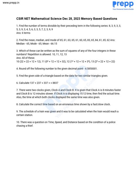 csir net mathematical science dec 28 2023 memory based questions 1