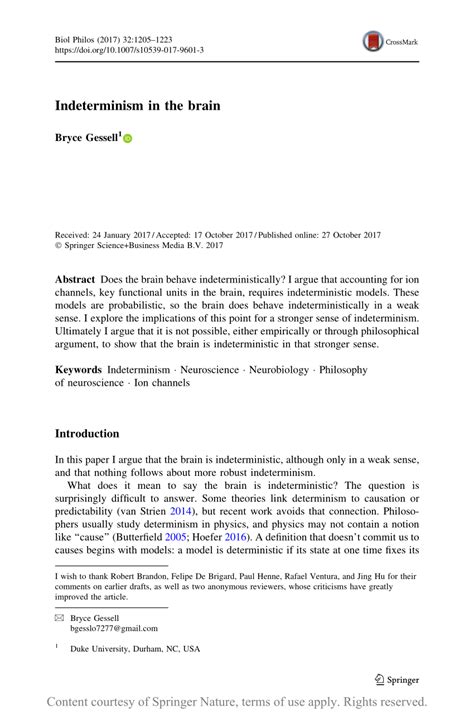 Indeterminism In The Brain