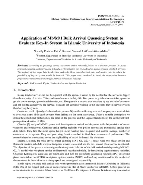 Pdf Application Of Mbm1 Bulk Arrival Queueing System To Evaluate